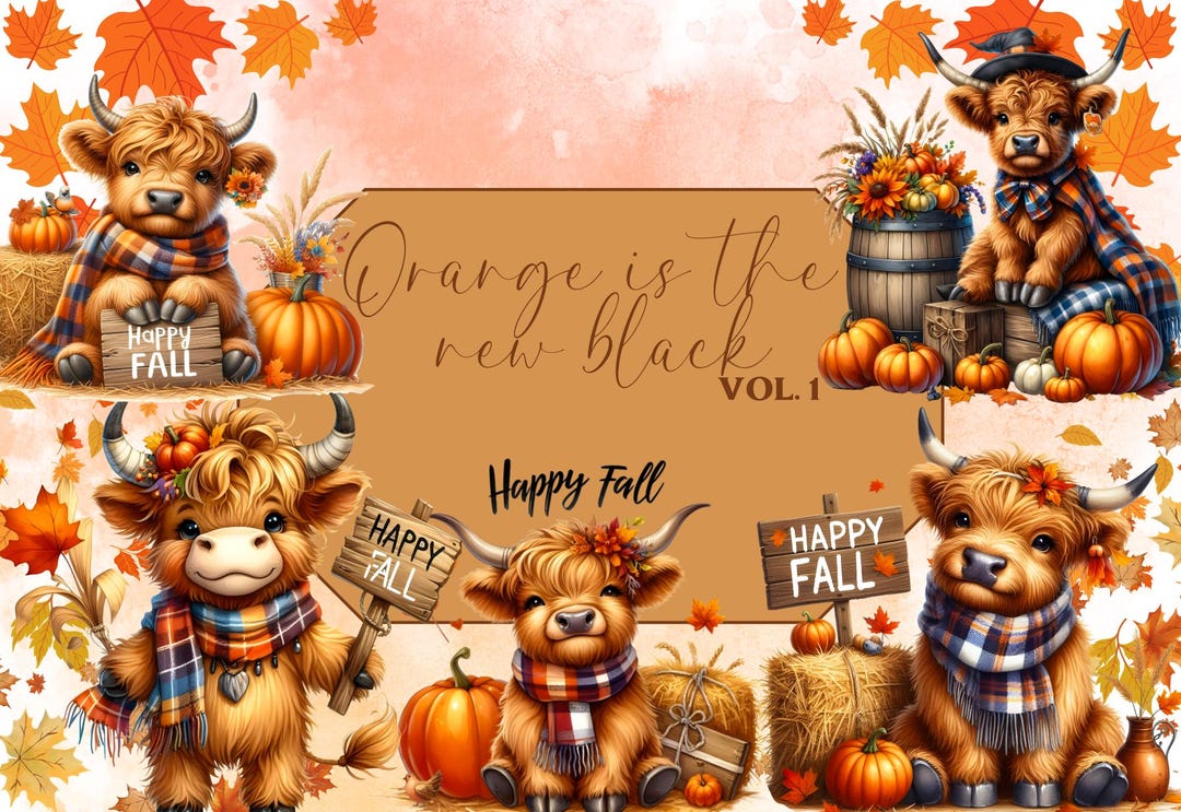 Highland Cow Clipart, Fall Highland Cows, Fall Clipart, Autumn Clipart ...