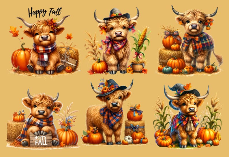 Highland Cow Clipart, Fall Highland Cows, Fall Clipart, Autumn Clipart ...