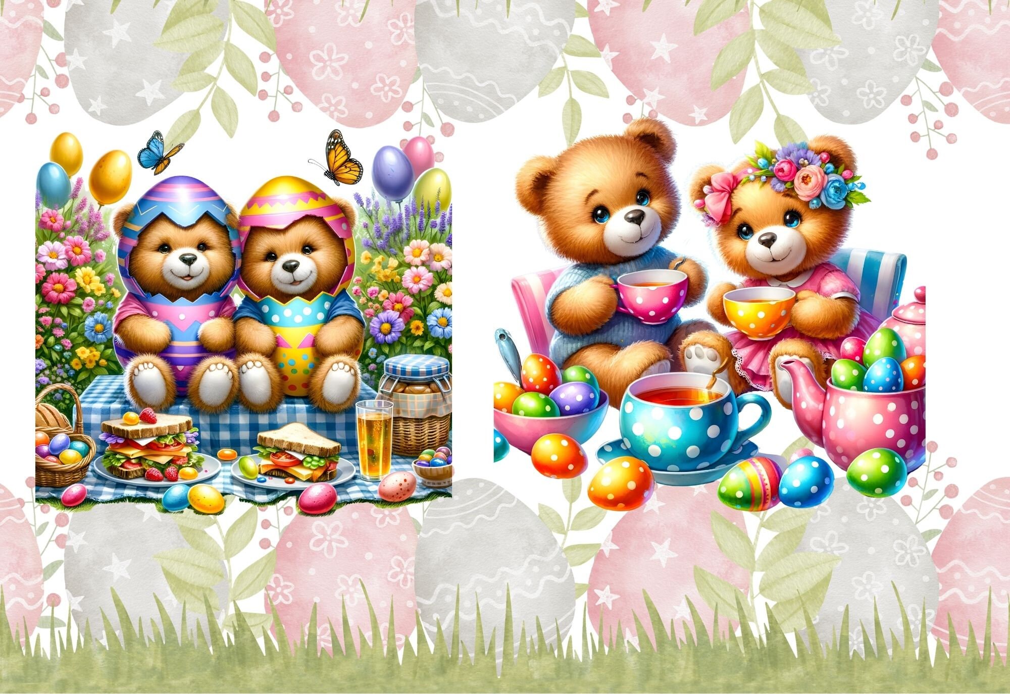 Watercolor Easter Teddy Bear Clipart, Spring Watercolor Clipart, Easter ...