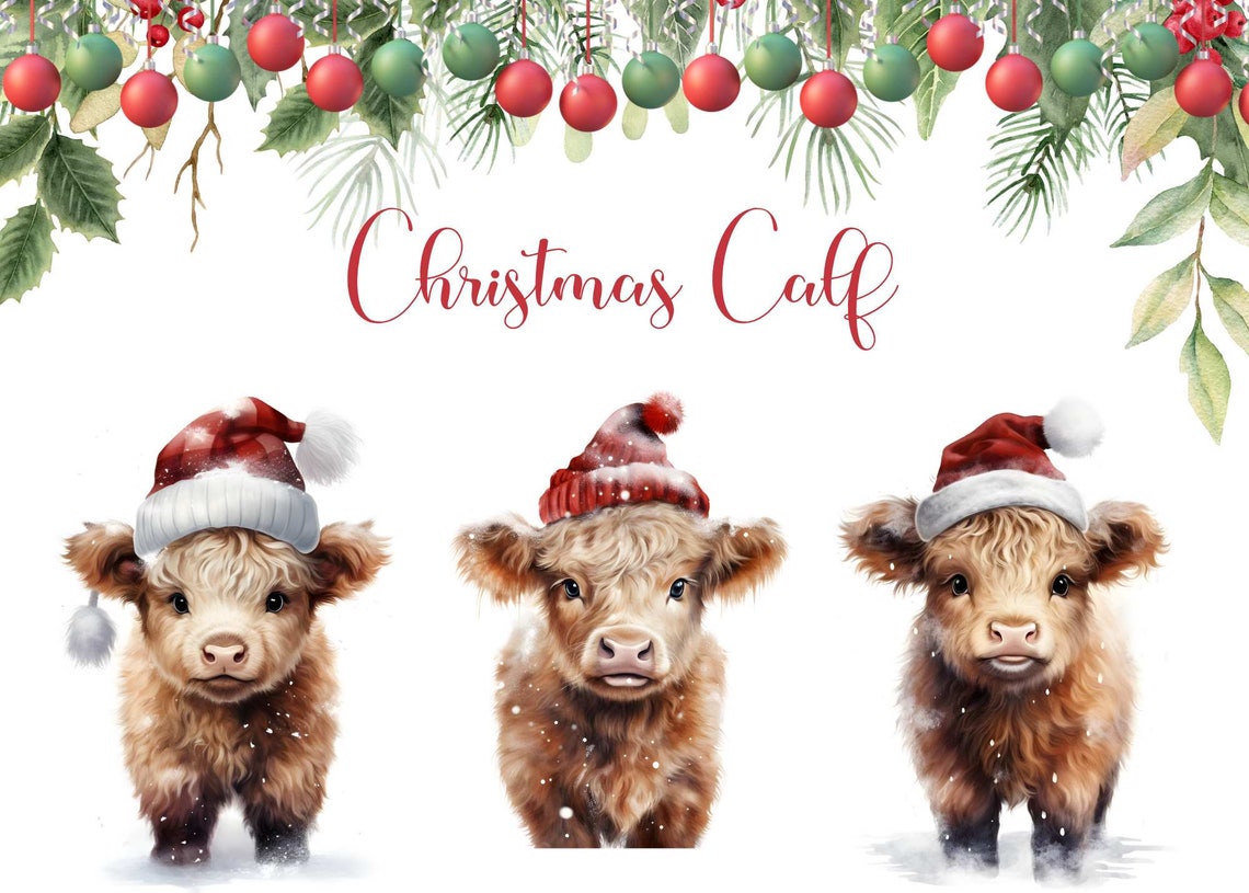 Highland Cow Christmas Clipart Png, Nursery Print, Highland Cow Winter ...