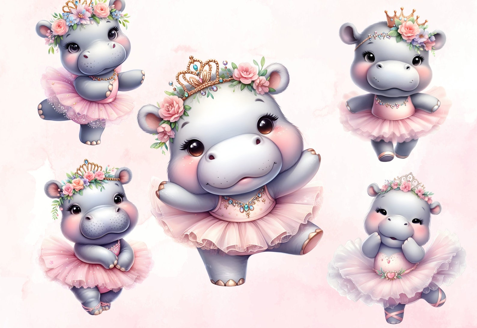 Cute Hippo Ballerina Clipart Png, Nursery Print, Hippo Clipart ...