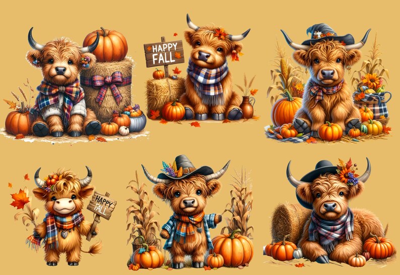 Highland Cow Clipart, Fall Highland Cows, Fall Clipart, Autumn Clipart ...