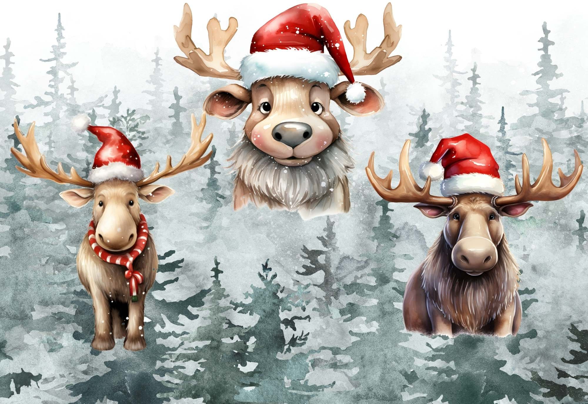 Watercolor Christmas Moose, Christmas Moose, Holiday Moose, Moose Png ...