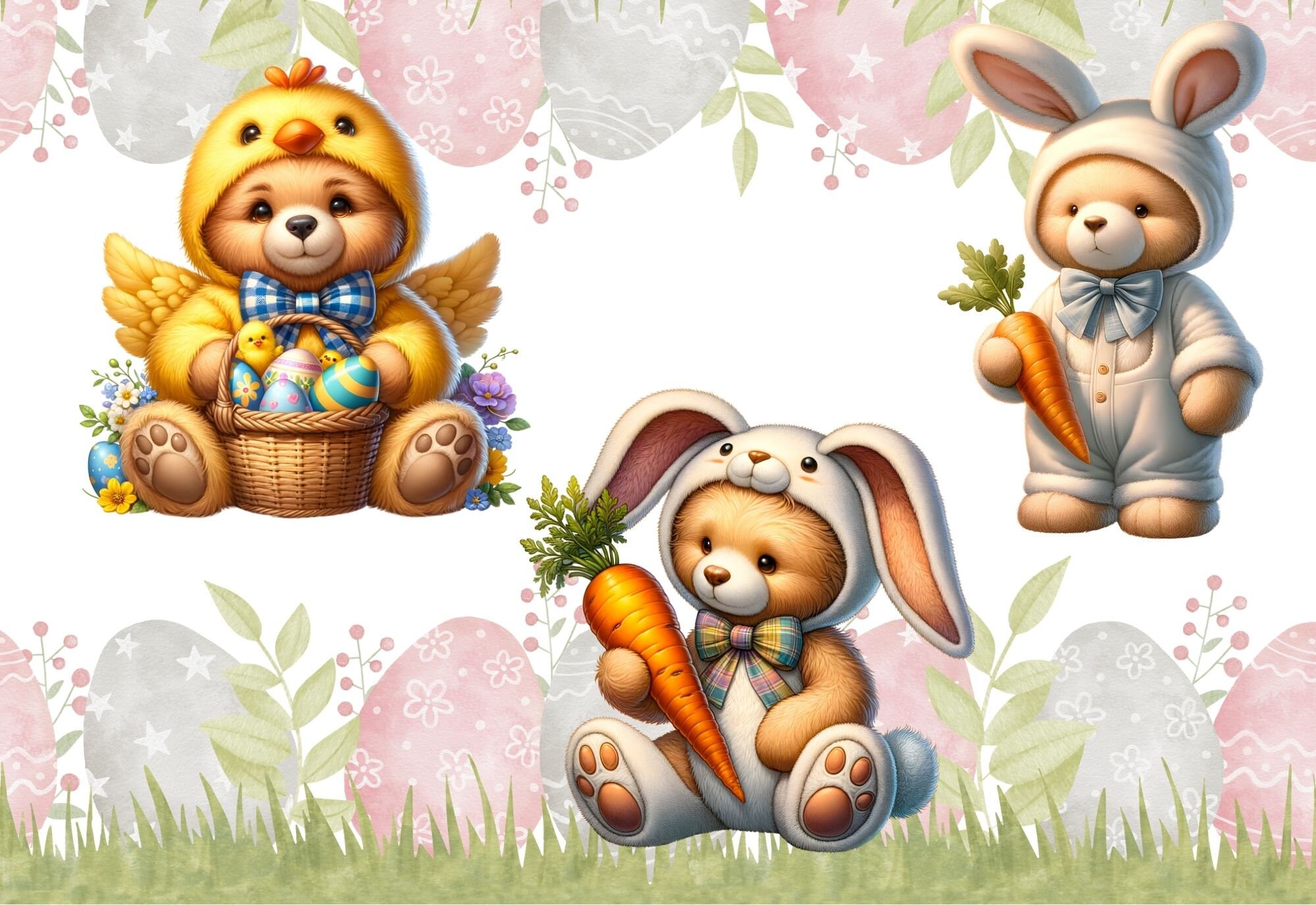 Watercolor Easter Teddy Bear Clipart, Spring Watercolor Clipart, Easter ...
