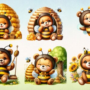 Watercolor Bumble Bee Bear Clipart, Cute Bear Clipart, Bumble Bee ...