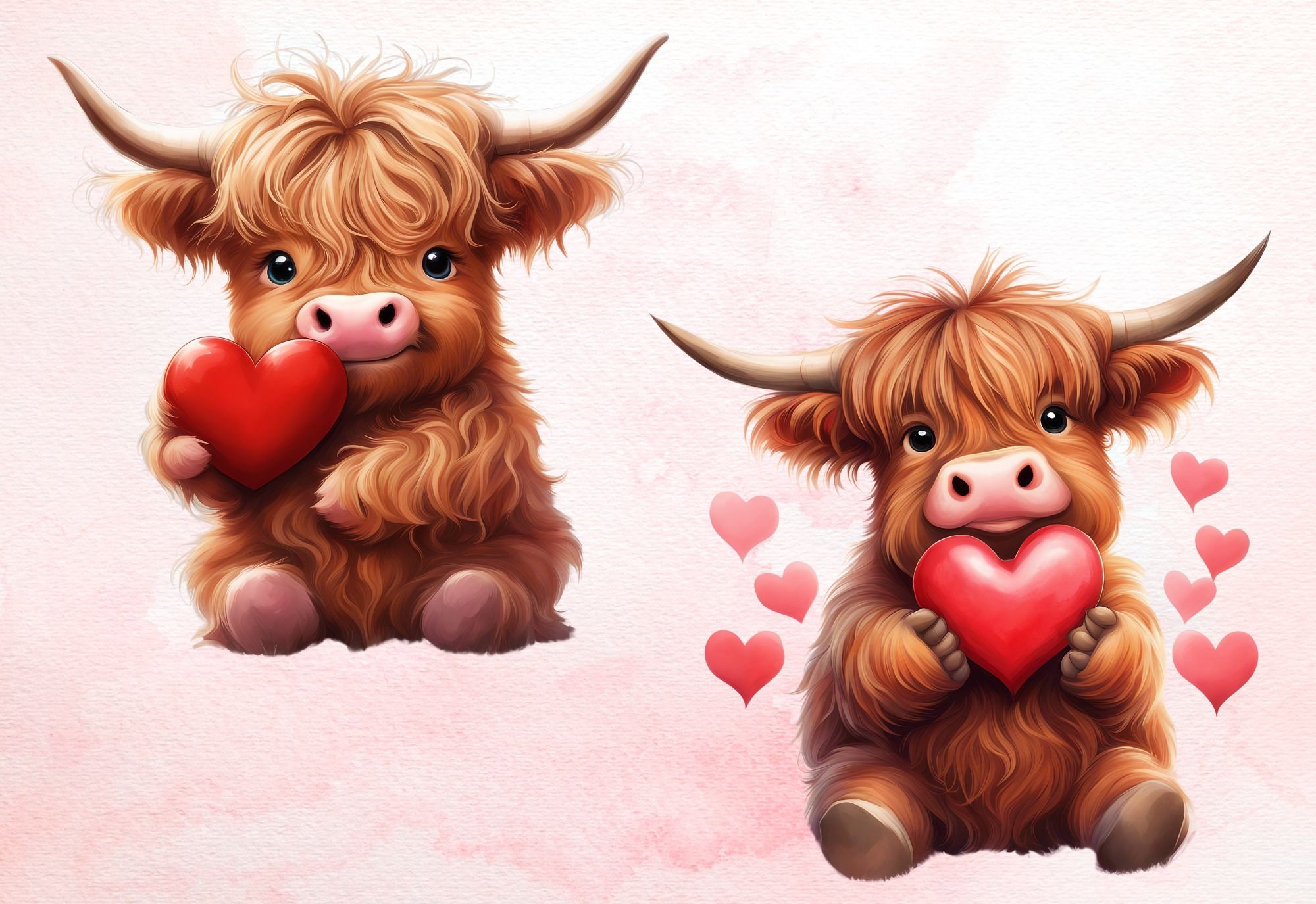 Highland Cow Valentine's Day Clipart PNG, Highland Cow Heart, Romantic ...