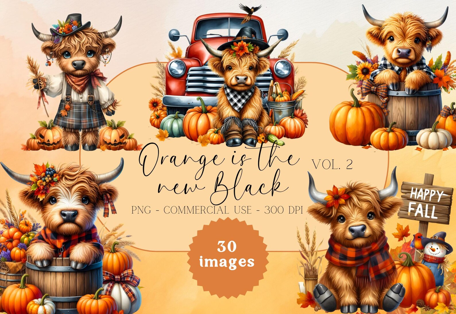Highland Cow Clipart, Fall Highland Cows, Fall Clipart, Autumn Clipart ...