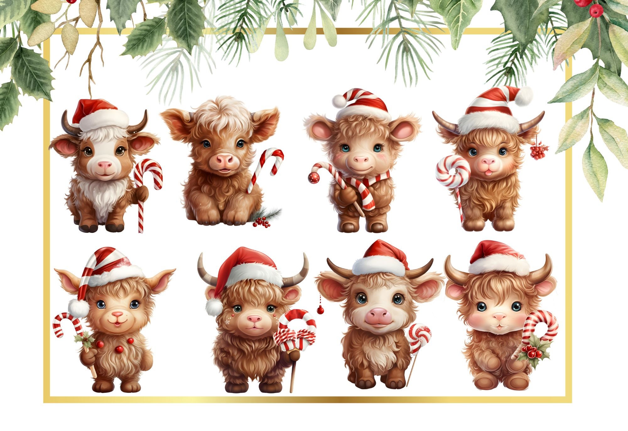 Highland Cow Christmas Clipart Png, Nursery Print, Highland Cow Winter ...