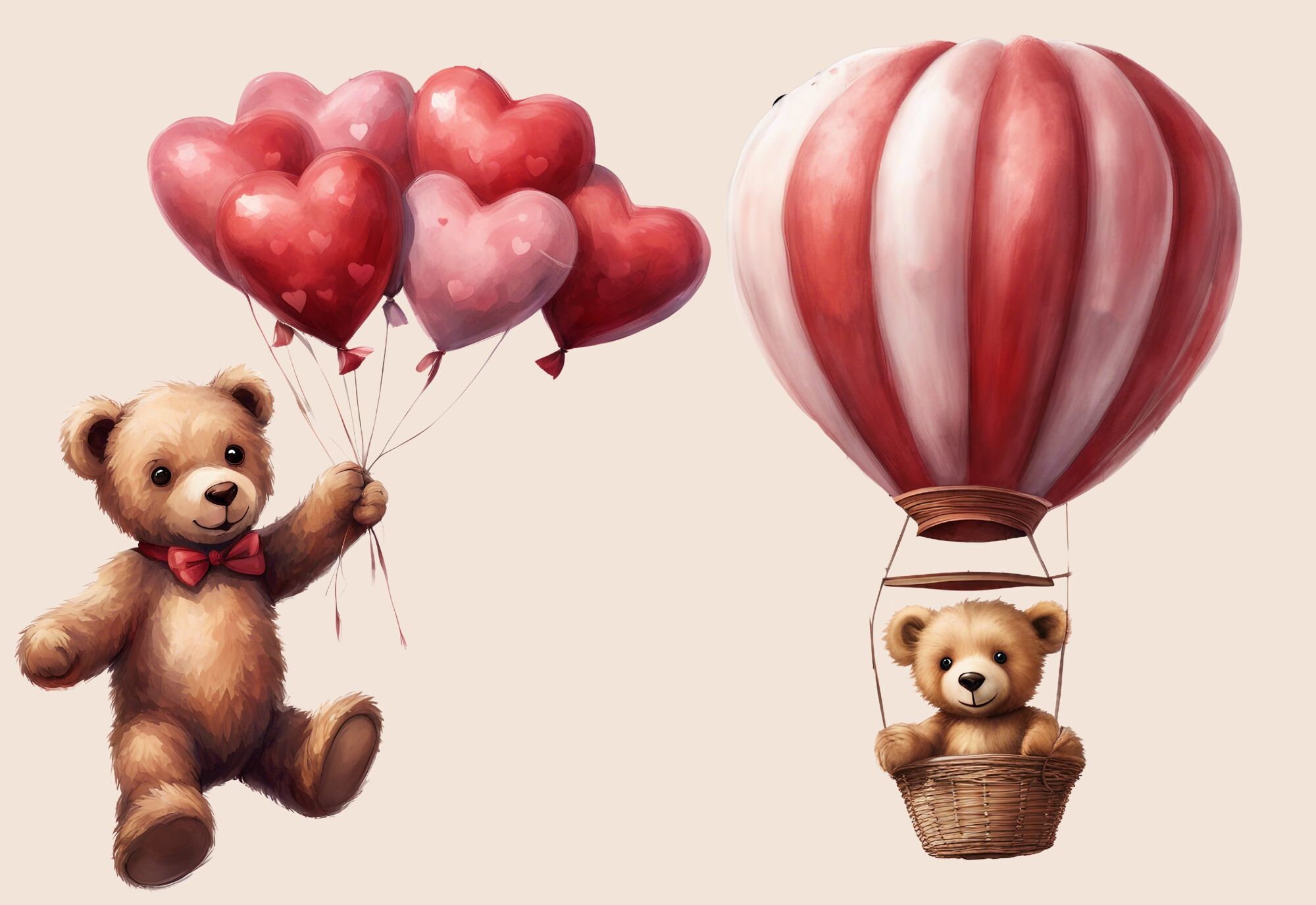 Valentine's Day Bear Clipart PNG, Watercolor Bear Clipart, Romantic ...