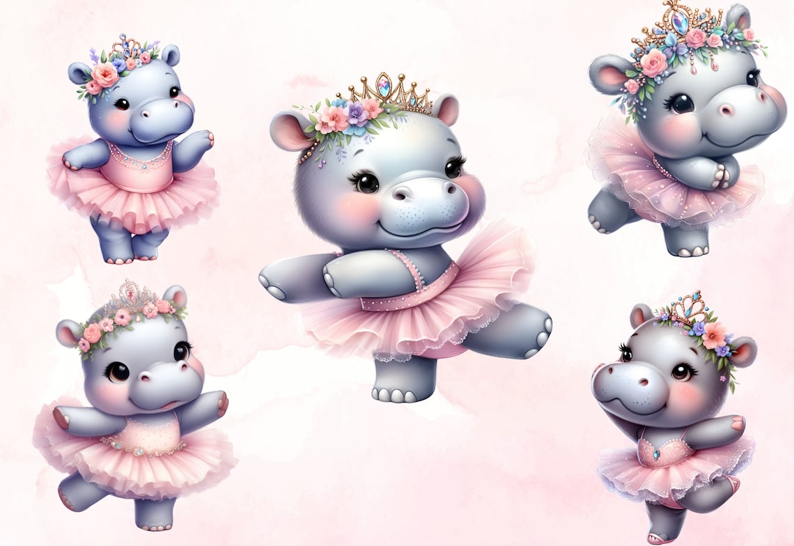 Cute Hippo Ballerina Clipart Png, Nursery Print, Hippo Clipart ...