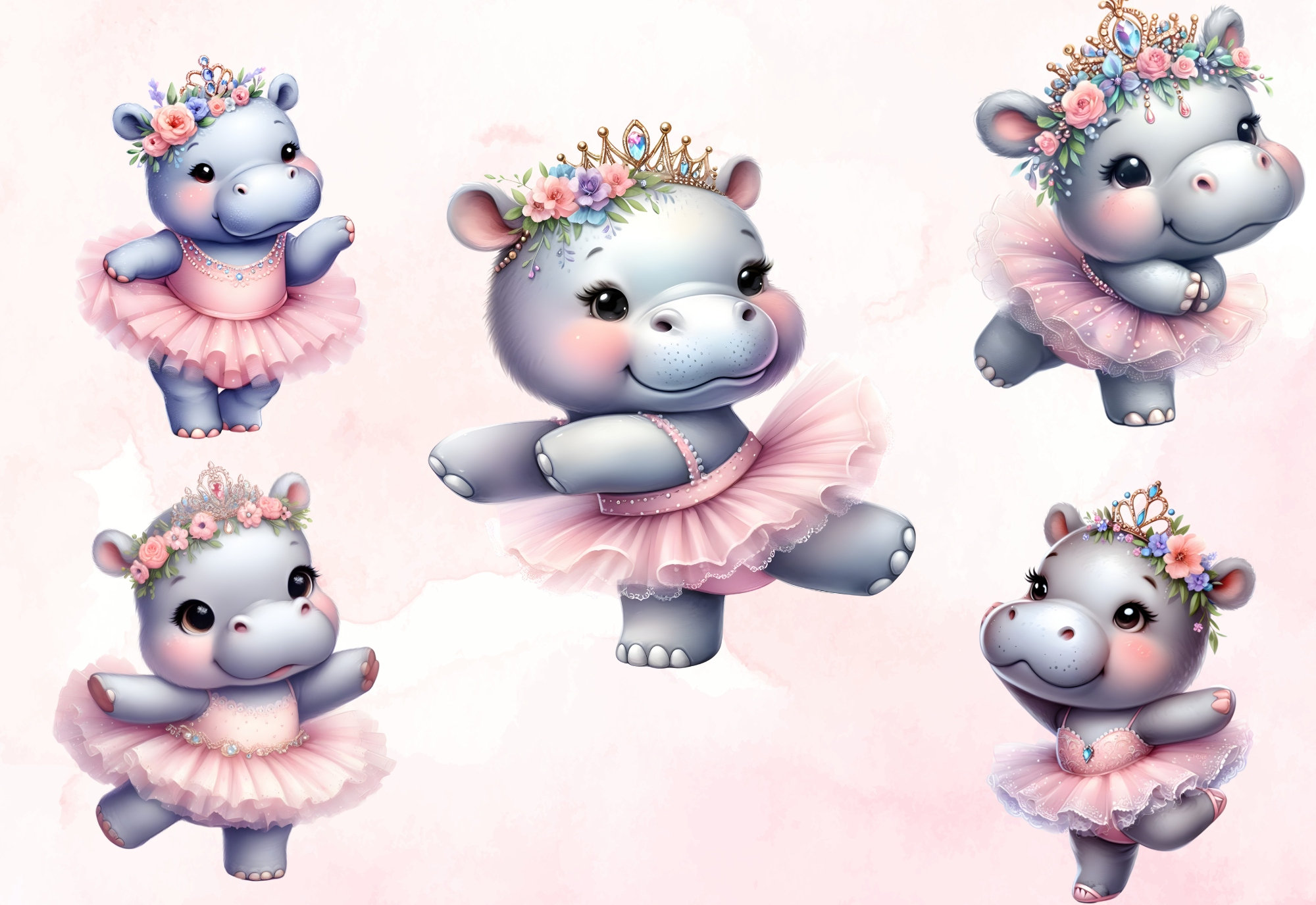 Cute Hippo Ballerina Clipart Png, Nursery Print, Hippo Clipart ...