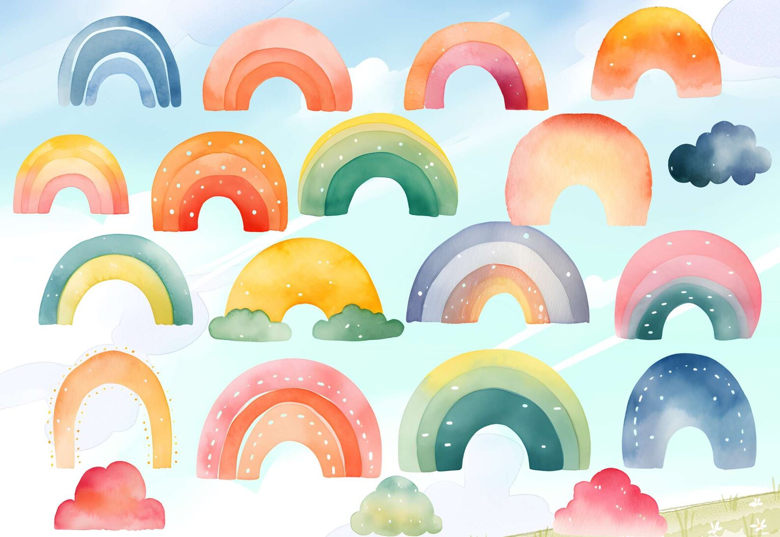 Watercolor Rainbow Clipart Rainbow PNG Boho Rainbow - Etsy