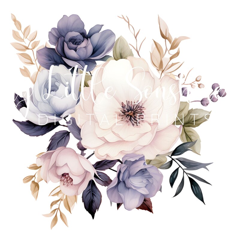 Blue and White Elegant Watercolor Wildflower Bouquet PNG Clipart, PNG ...