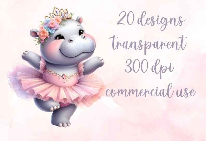 Cute Hippo Ballerina Clipart Png, Nursery Print, Hippo Clipart ...