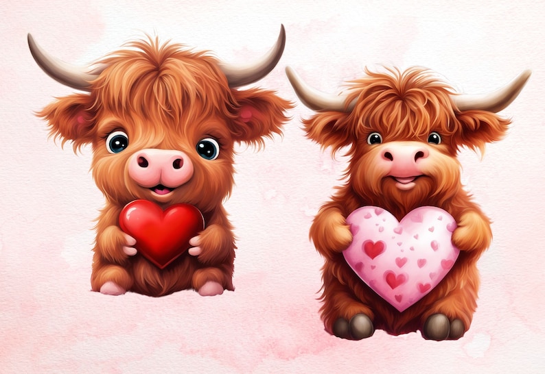 Highland Cow Valentine's Day Clipart PNG, Highland Cow Heart, Romantic ...