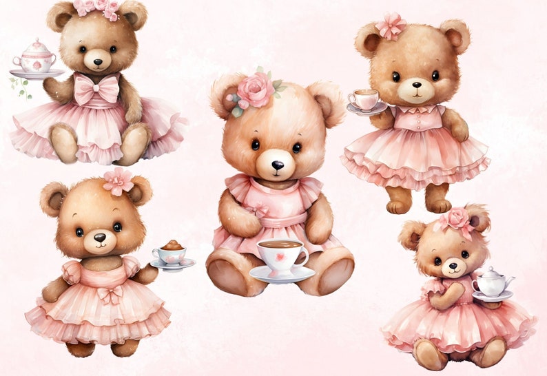 Tea Party Teddy Bears Clipart Png Nursery Print Teddy Bear - Etsy UK