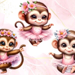 Cute Monkey Clipart, Ballerina Monkey PNG, Watercolor Monkey Clipart ...