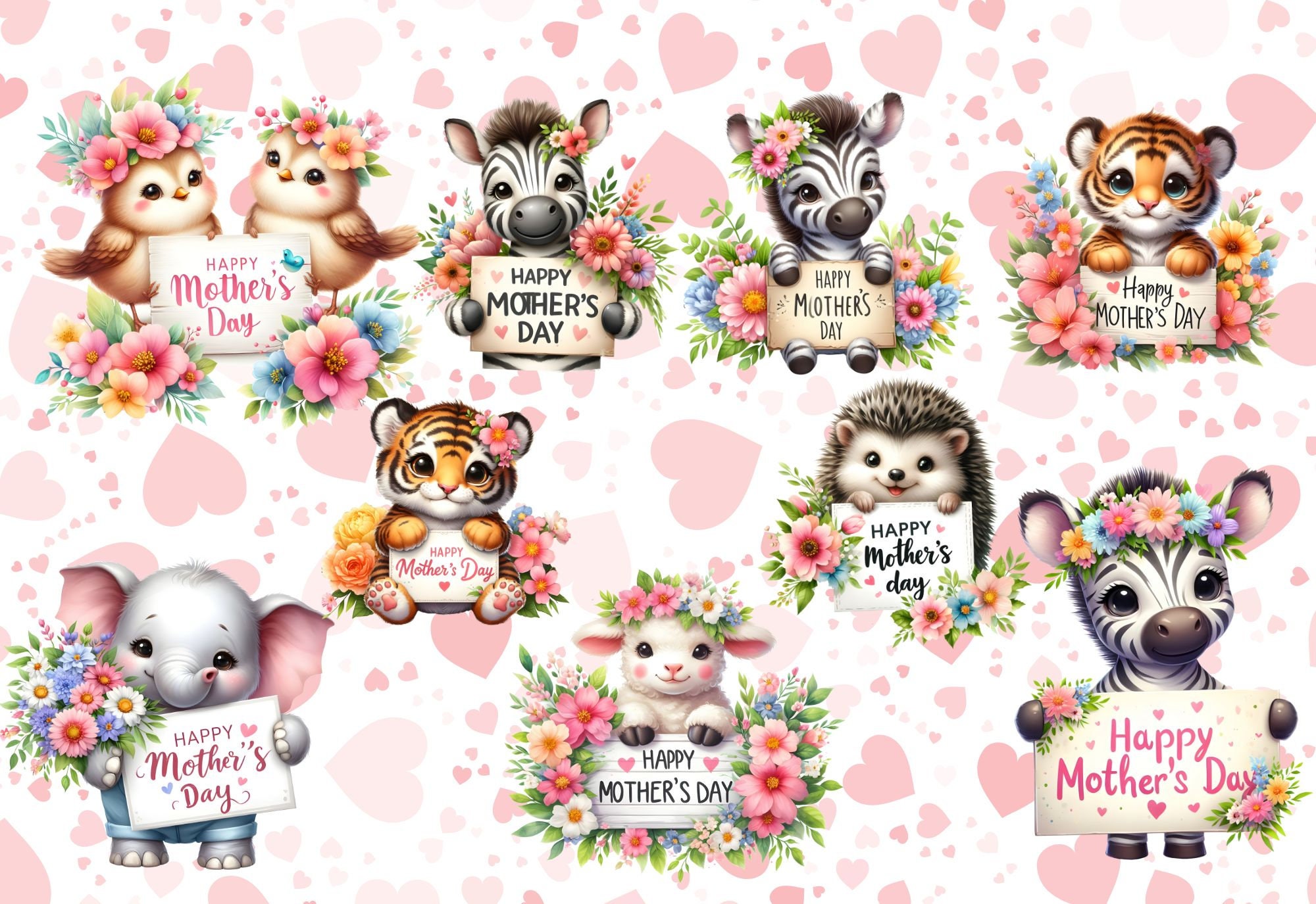 Watercolor Mothers Day Clipart Images, Baby Animals Clipart, Cute ...