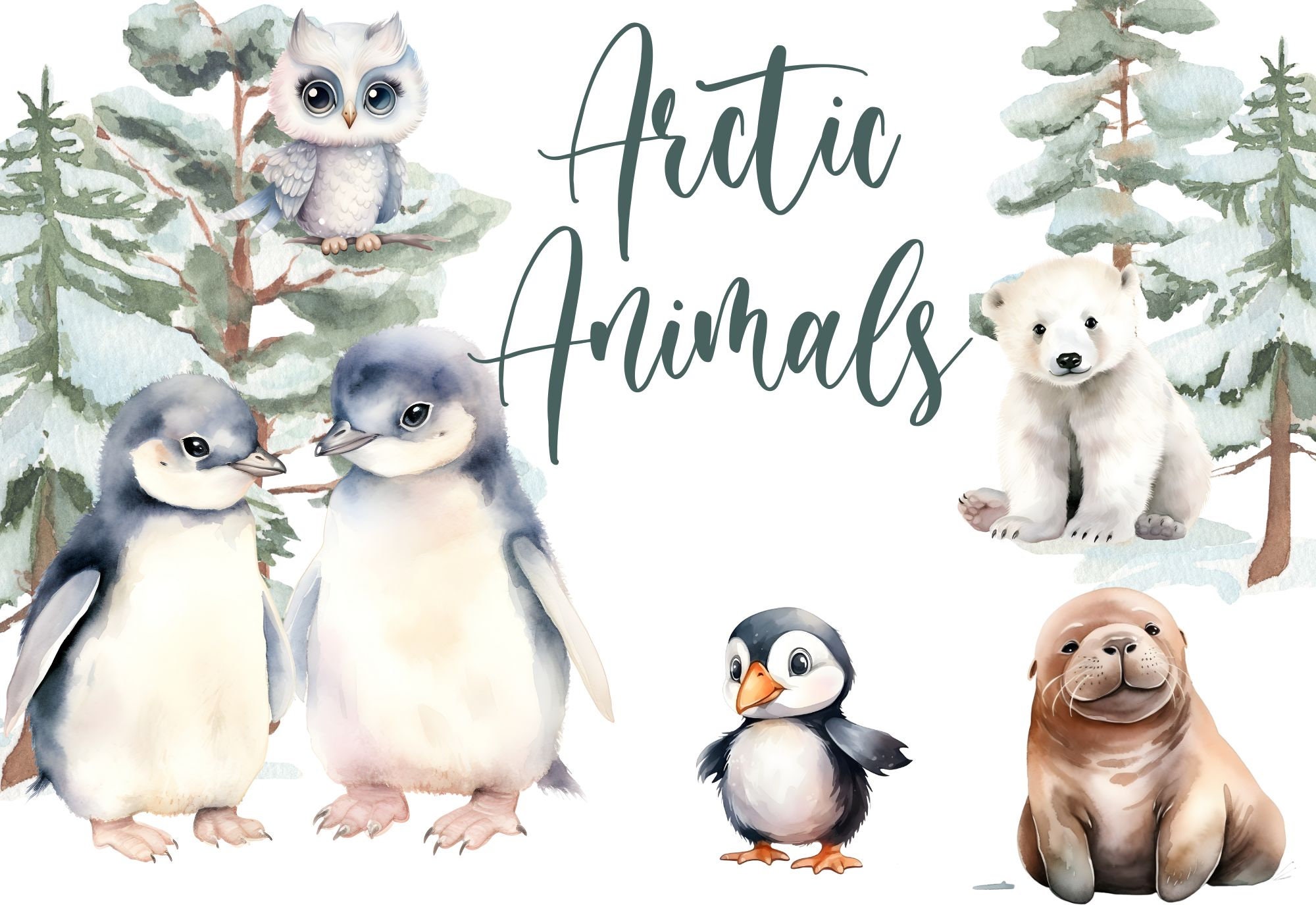 Watercolor Arctic Animals Clipart, Snow Animals Png, Watercolor Clipart ...