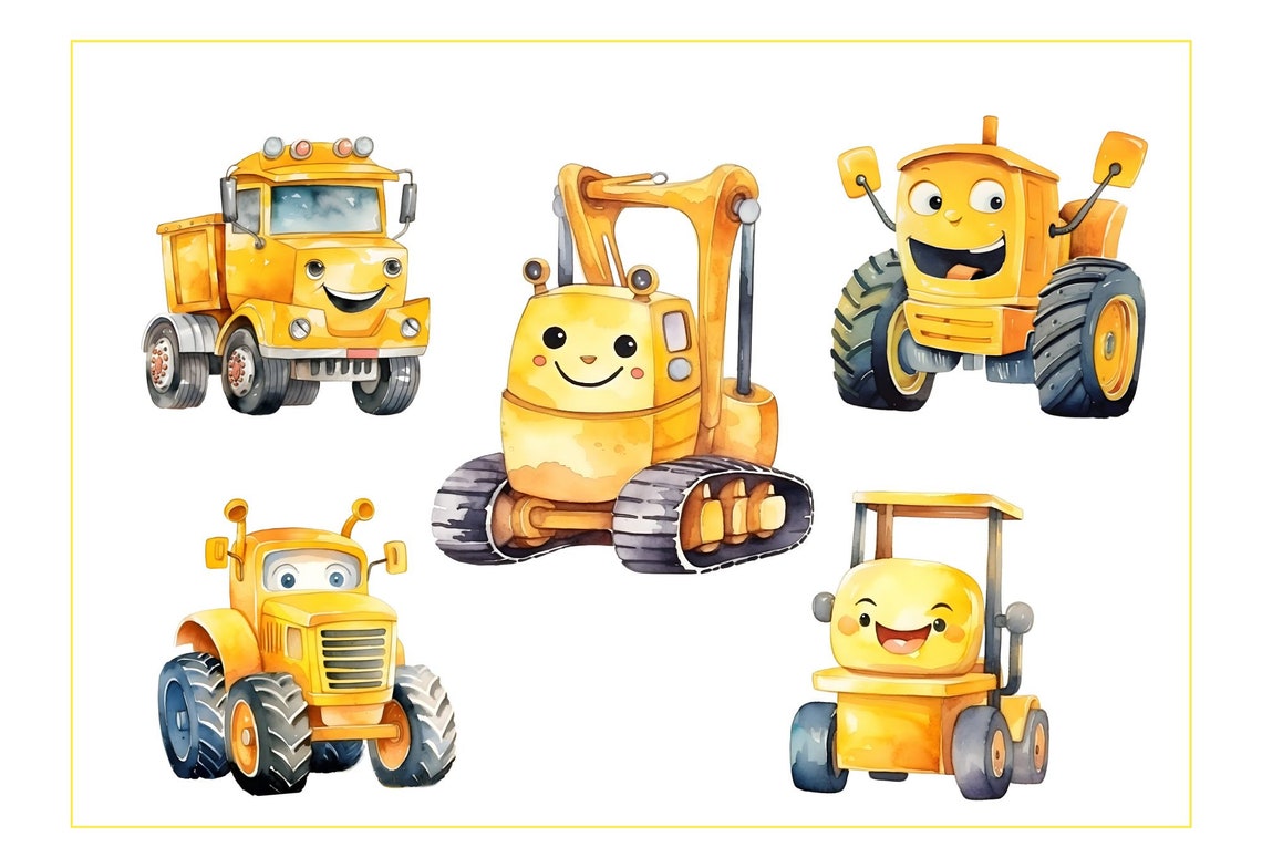 Watercolor Construction Vehicle Clipart, Cute Construction Birthday ...