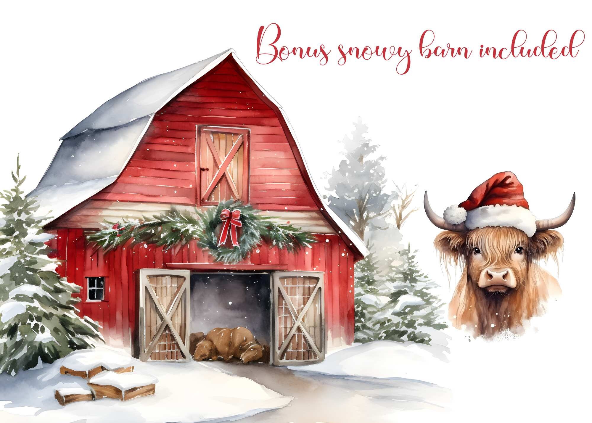 Highland Cow Christmas Clipart Png, Nursery Print, Highland Cow Winter ...