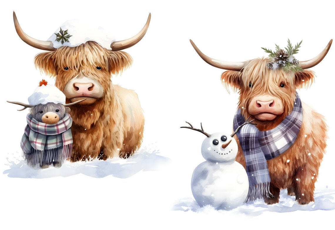 Highland Cow Snow Cow Clipart Png Nursery Print Highland Cow - Etsy