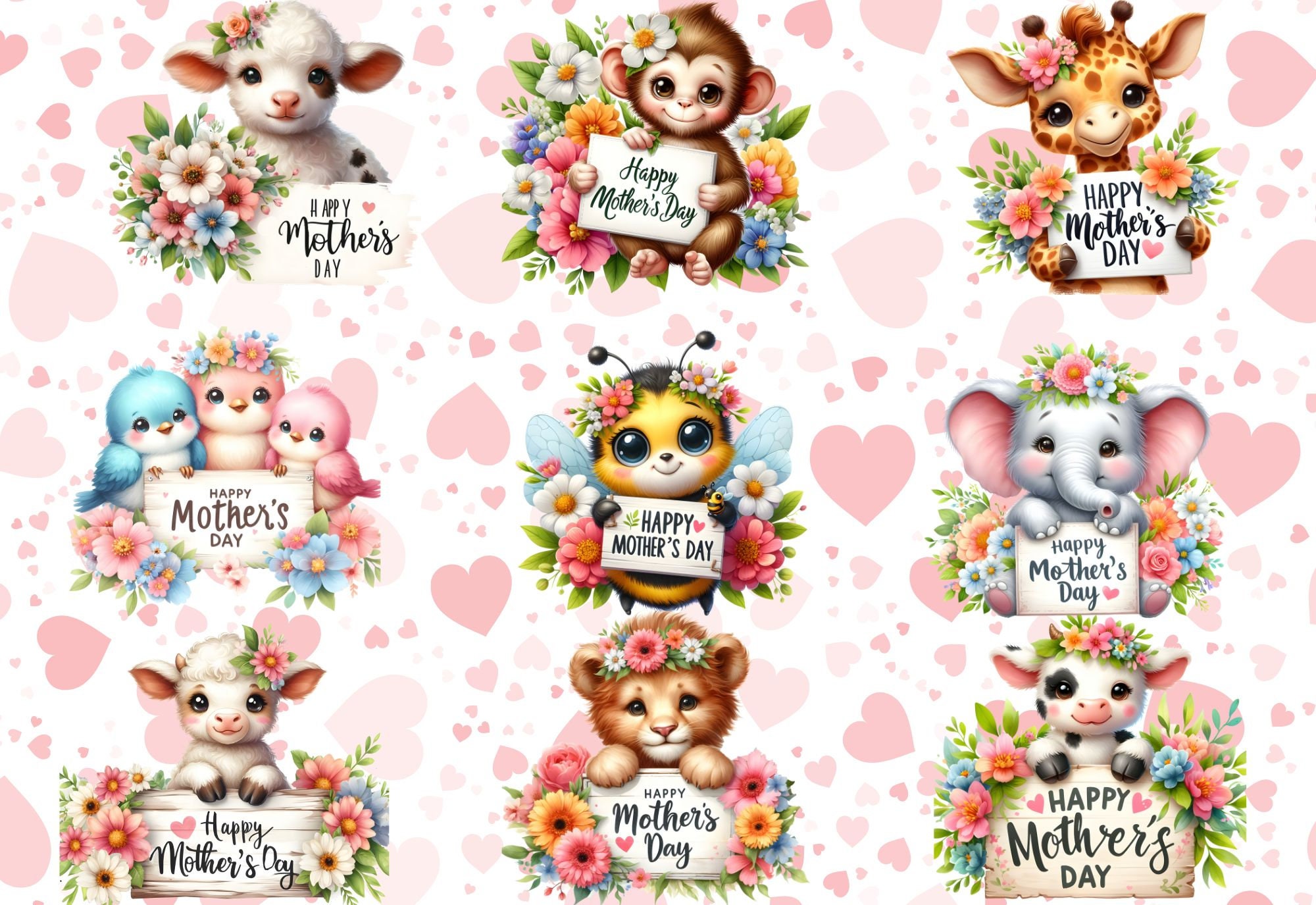 Watercolor Mothers Day Clipart Images, Baby Animals Clipart, Cute ...