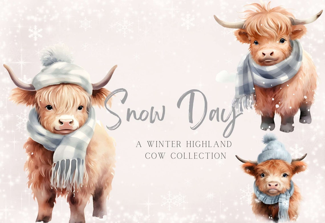 Highland Cow Winter Clipart Png, Nursery Print, Highland Cow Snow Png ...