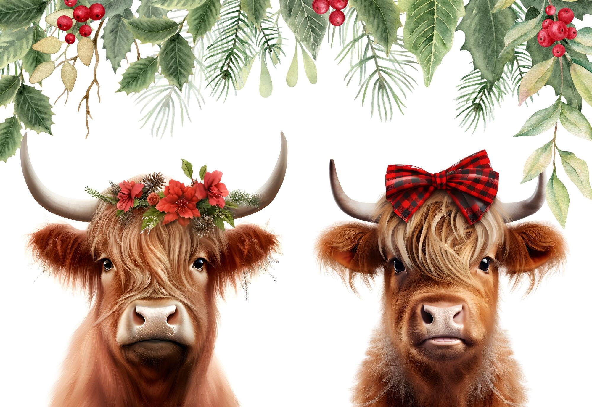 Highland Cow Christmas Clipart Png, Girl Christmas Highland Cow ...