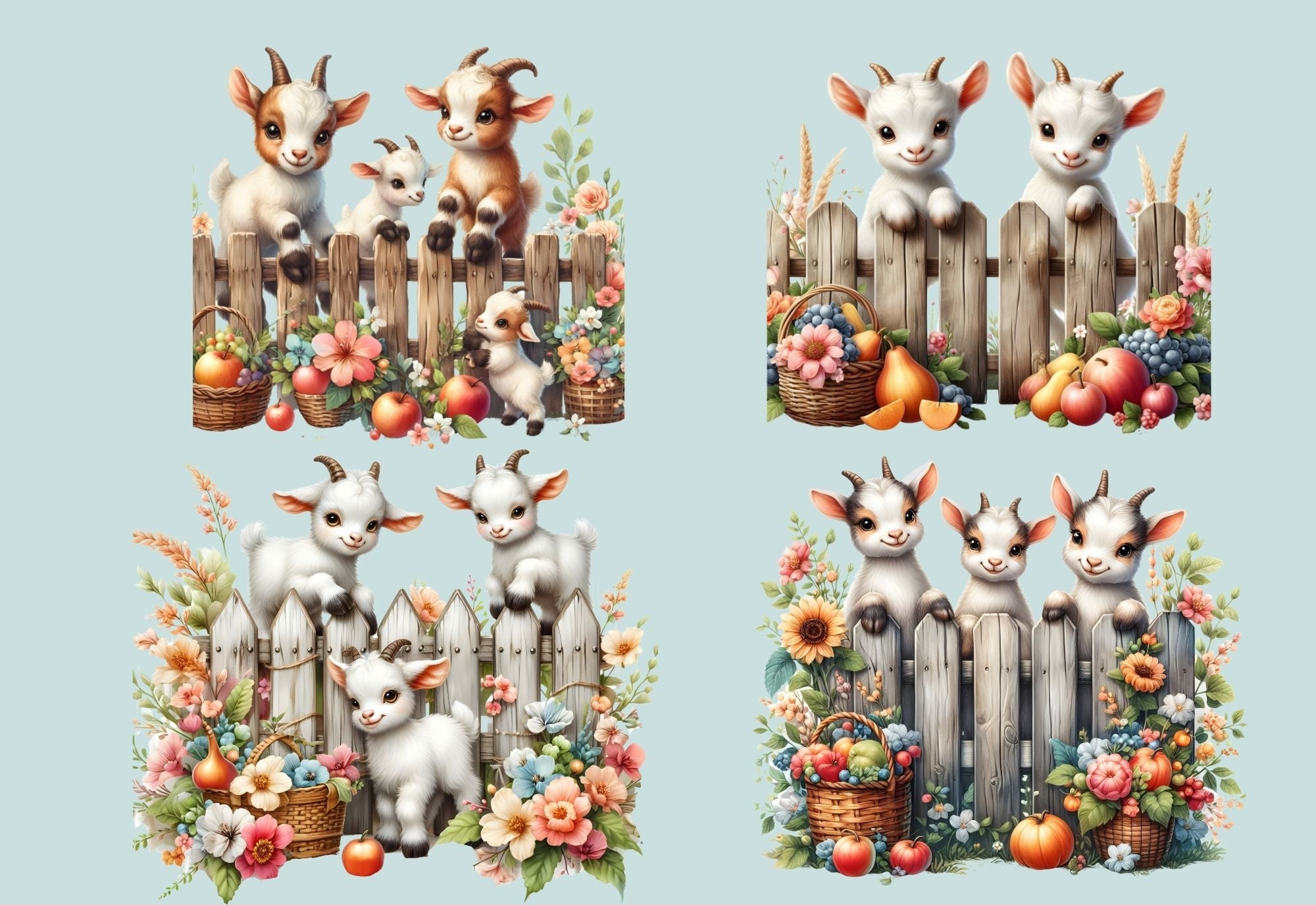 Watercolor Goat Clipart, Farm Animal Clipart, Cute Goats, Cute Farm ...