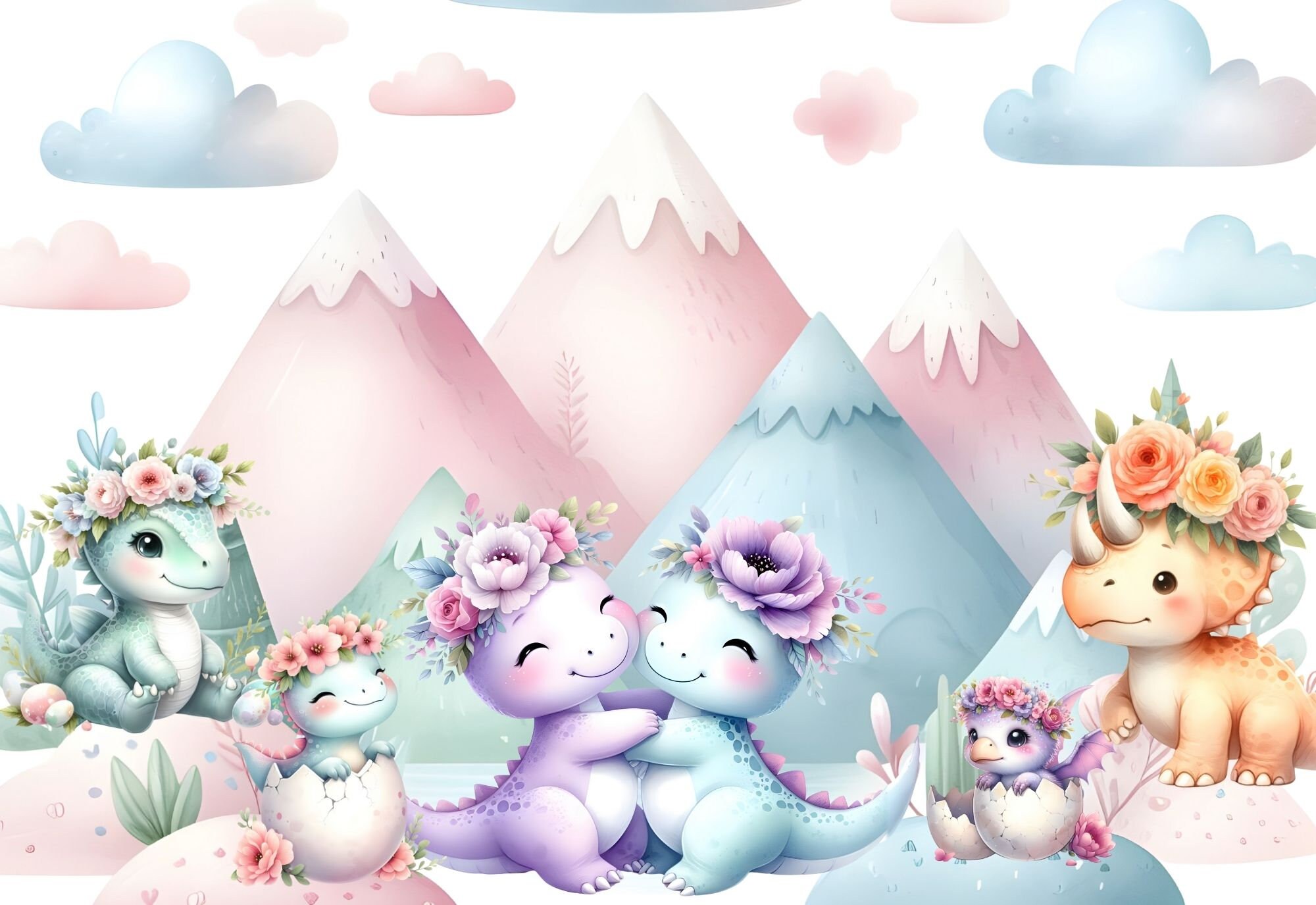 Girly Watercolor Dinosaur Clipart, Dino Clipart PNG, Cute Dinosaur ...