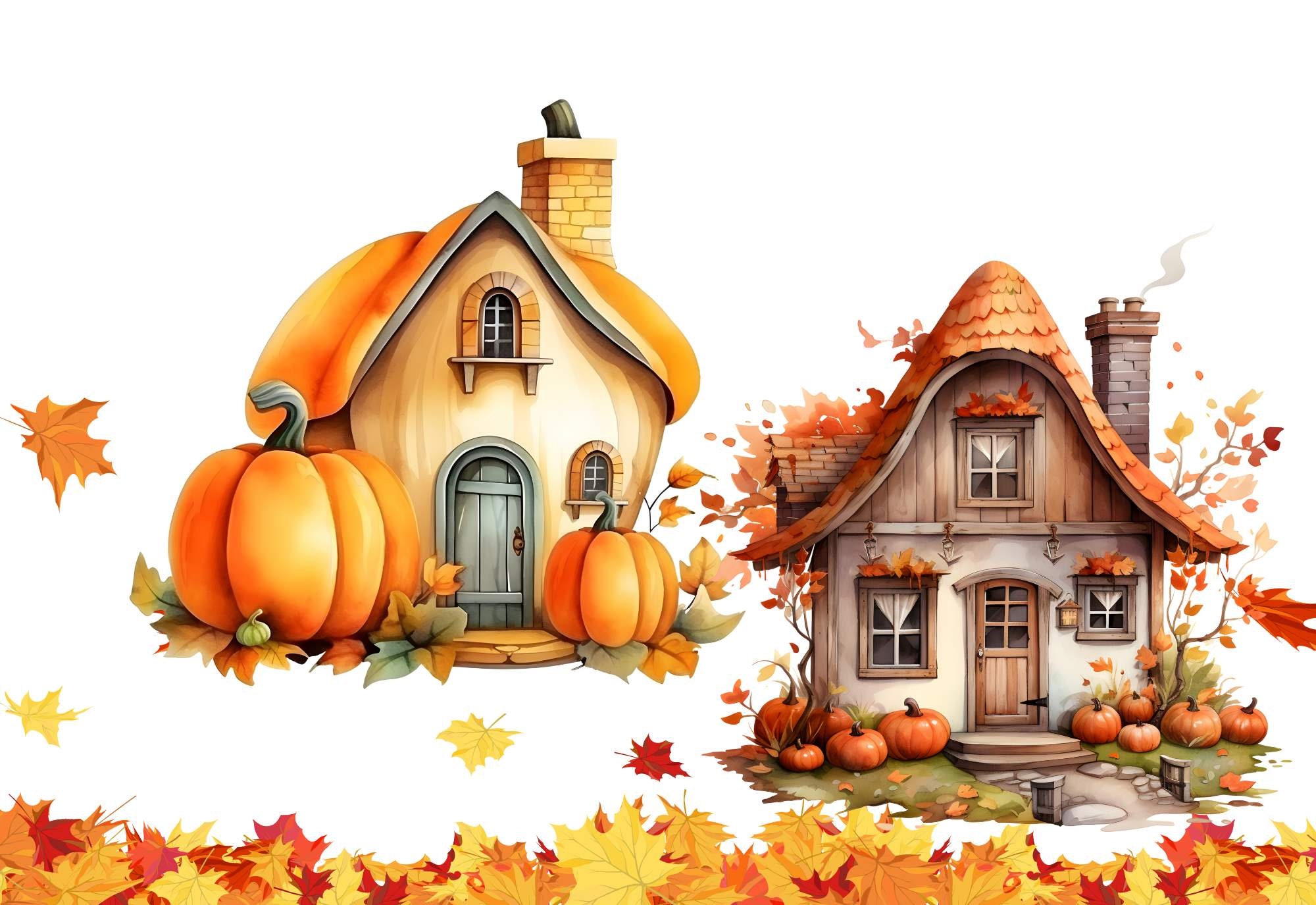 Pumpkin House Clipart, Autumn Fantasy House Clipart, Fall Clipart ...