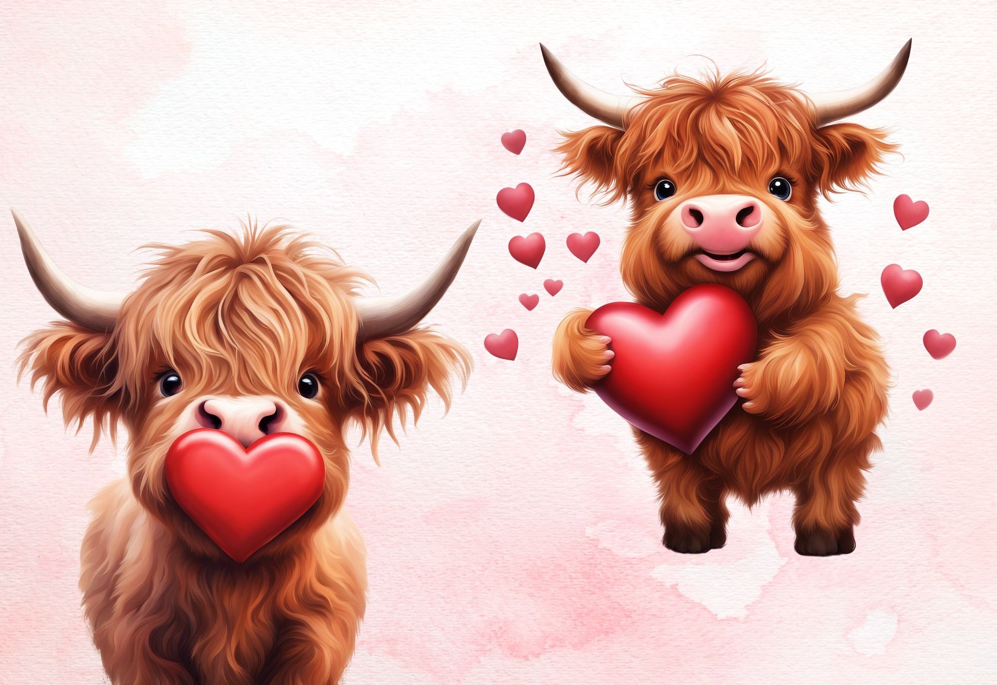 Highland Cow Valentine's Day Clipart PNG, Highland Cow Heart, Romantic ...