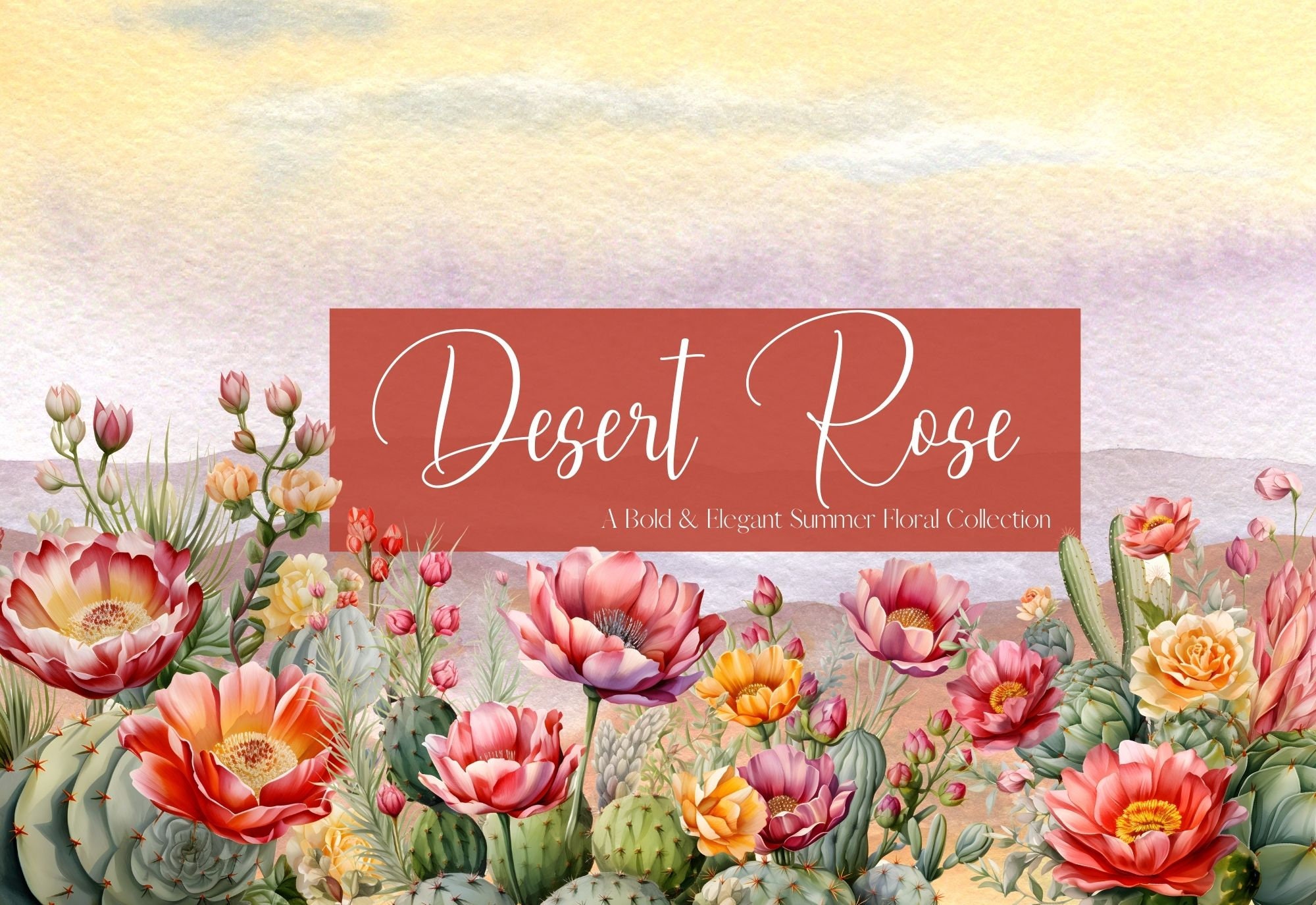 Desert Rose Watercolor Clipart Western Desert Flowers Clipart Cactus ...