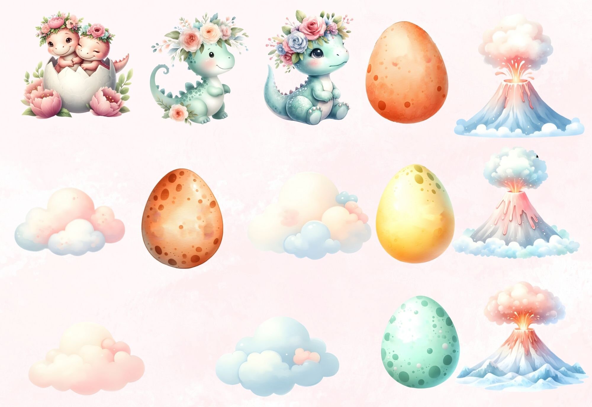 Girly Watercolor Dinosaur Clipart, Dino Clipart PNG, Cute Dinosaur ...