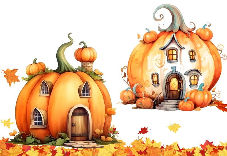 Pumpkin House Clipart, Autumn Fantasy House Clipart, Fall Clipart ...