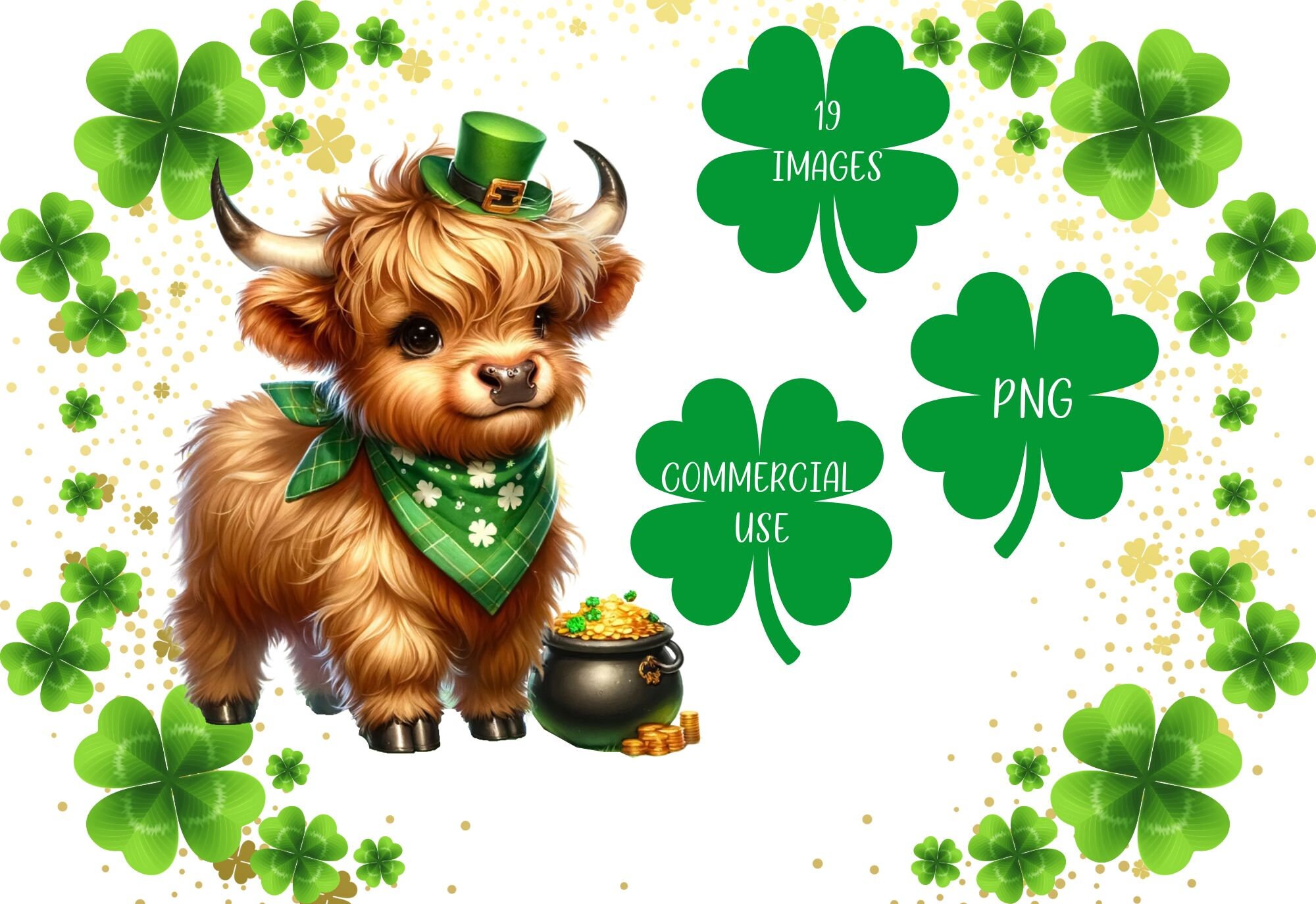 St Patrick Day Highland Cow Clipart, Highland Cow, Cute Saint Patrick ...