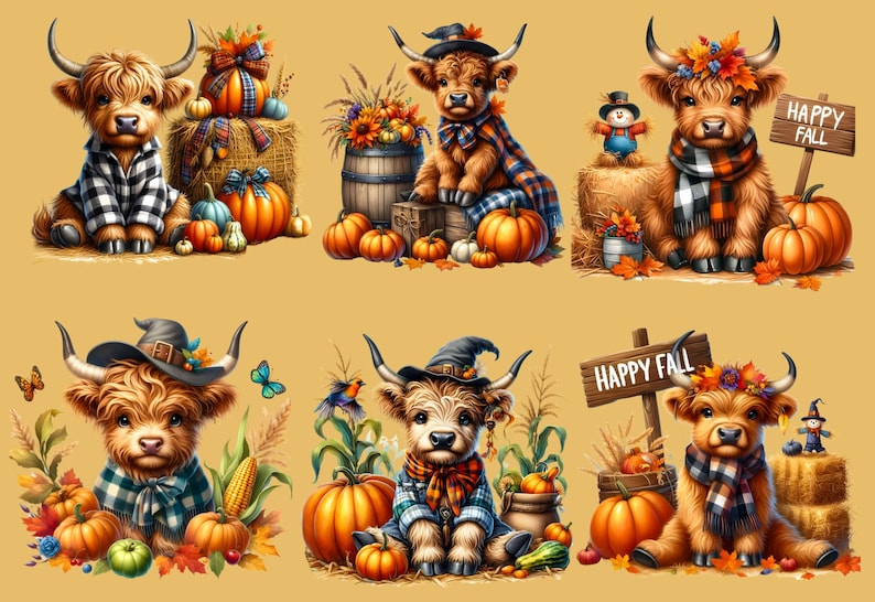 Highland Cow Clipart, Fall Highland Cows, Fall Clipart, Autumn Clipart ...