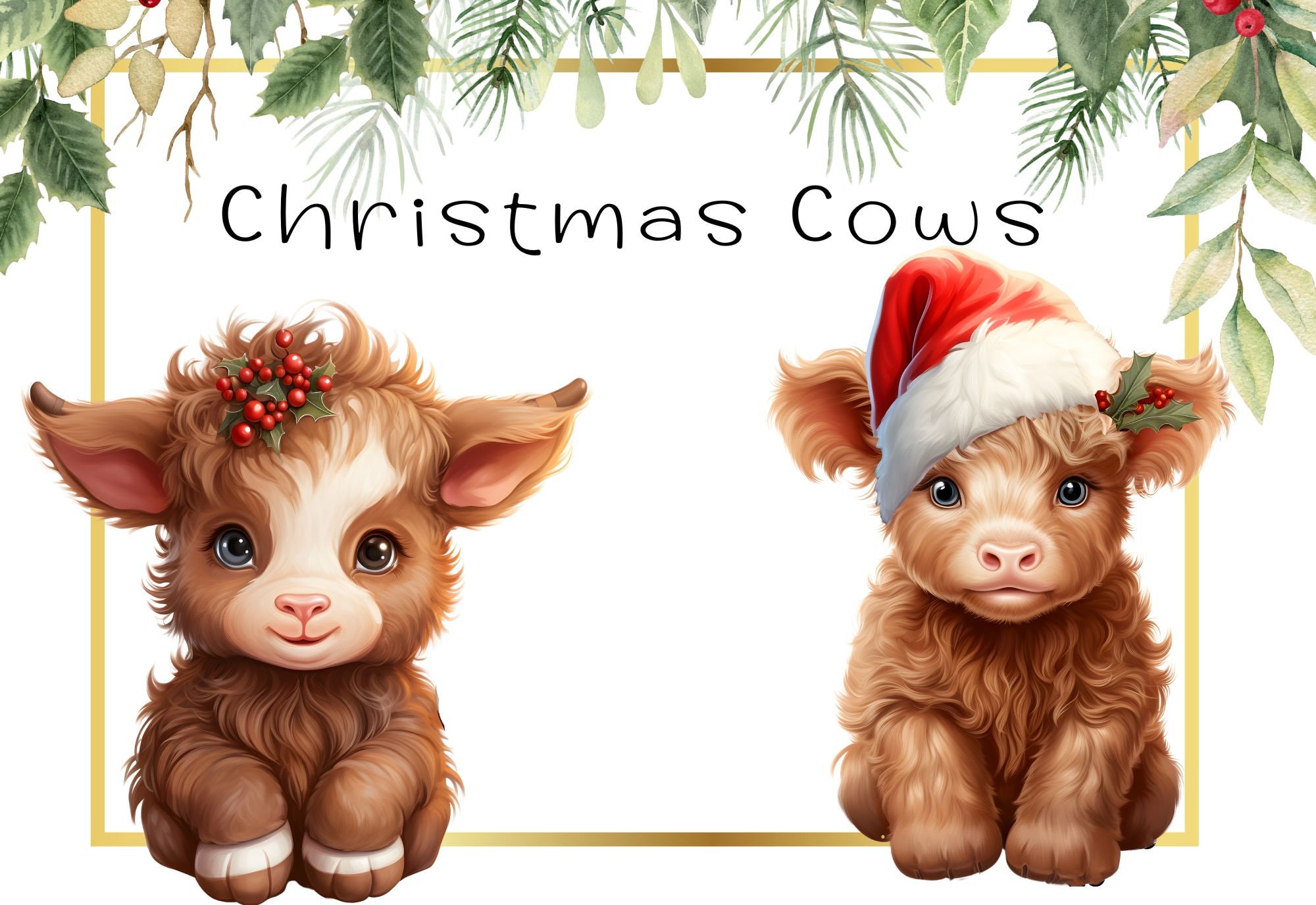 Highland Cow Christmas Clipart Png, Nursery Print, Highland Cow Winter ...