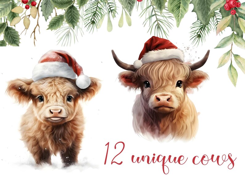Highland Cow Christmas Clipart Png Nursery Print Highland - Etsy