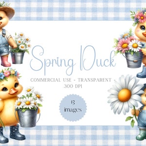 Watercolor Spring Duckling Clipart, Daisy Duck Clipart, Watercolor ...