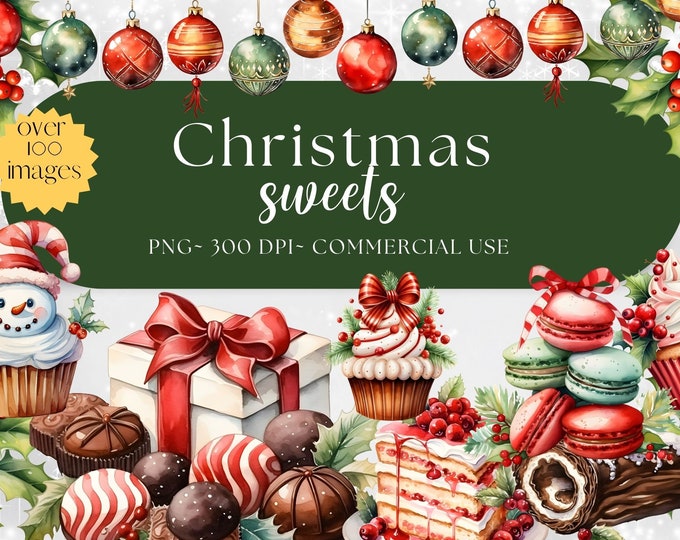 Christmas Cupcake Clipart, Watercolor Clipart Bundle, Christmas Digital ...