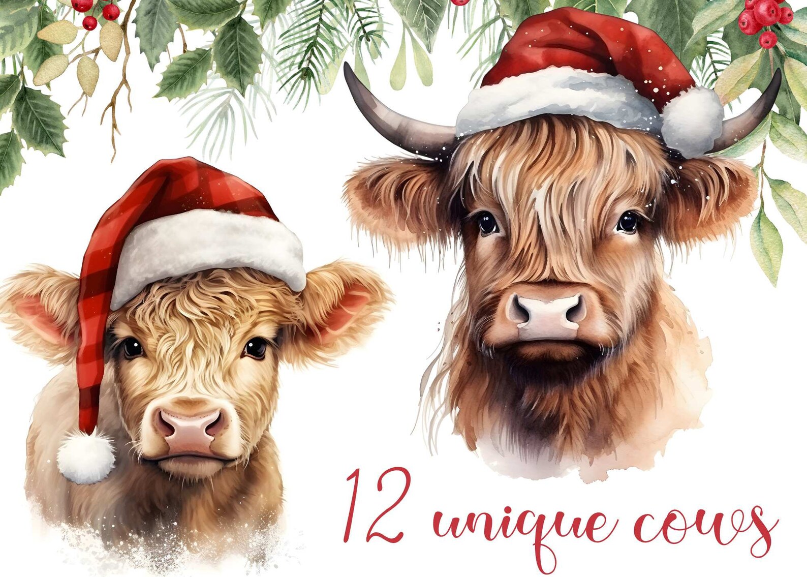 Highland Cow Christmas Clipart Png Nursery Print Highland - Etsy