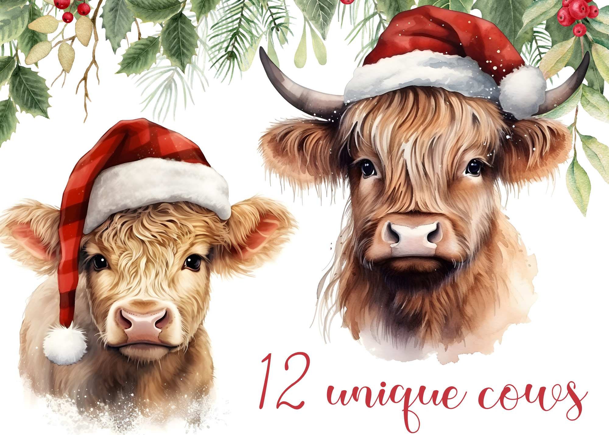 Highland Cow Christmas Clipart Png, Nursery Print, Highland Cow Winter ...