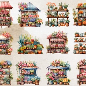 Watercolor Flower Stand Clipart: Florist PNG Bundle (commercial Use) - Etsy