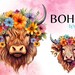 Highland Cow Floral Crown Clipart Png Hippie Cow Highland - Etsy