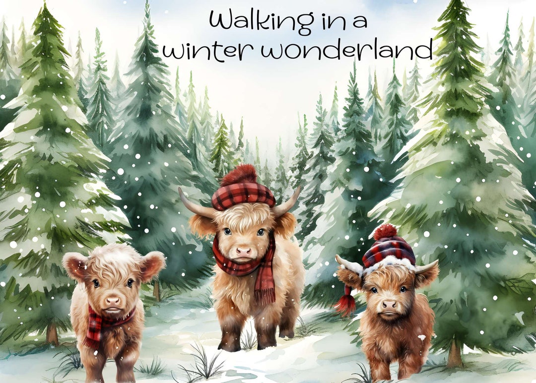 Watercolor Highland Cow Christmas Clipart: Winter Nursery Print (PNG ...