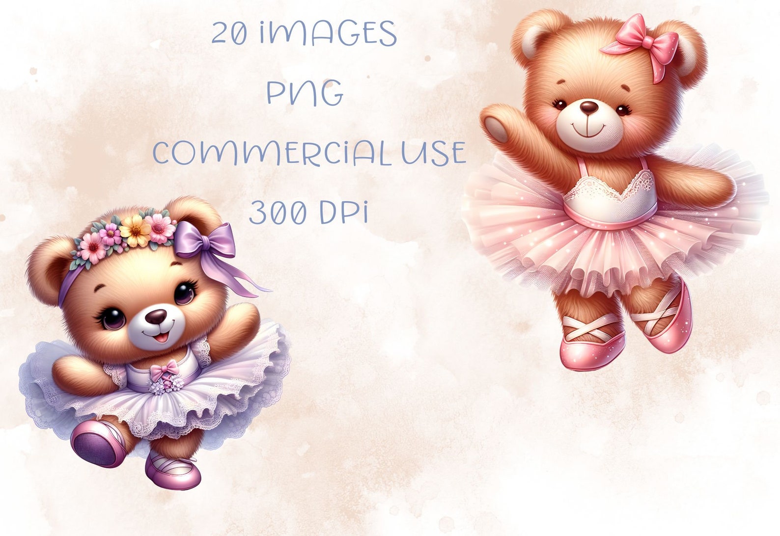 Ballerina Teddy Bears Clipart Png, Nursery Print, Teddy Bear Png Clipart, Watercolor Bear ...