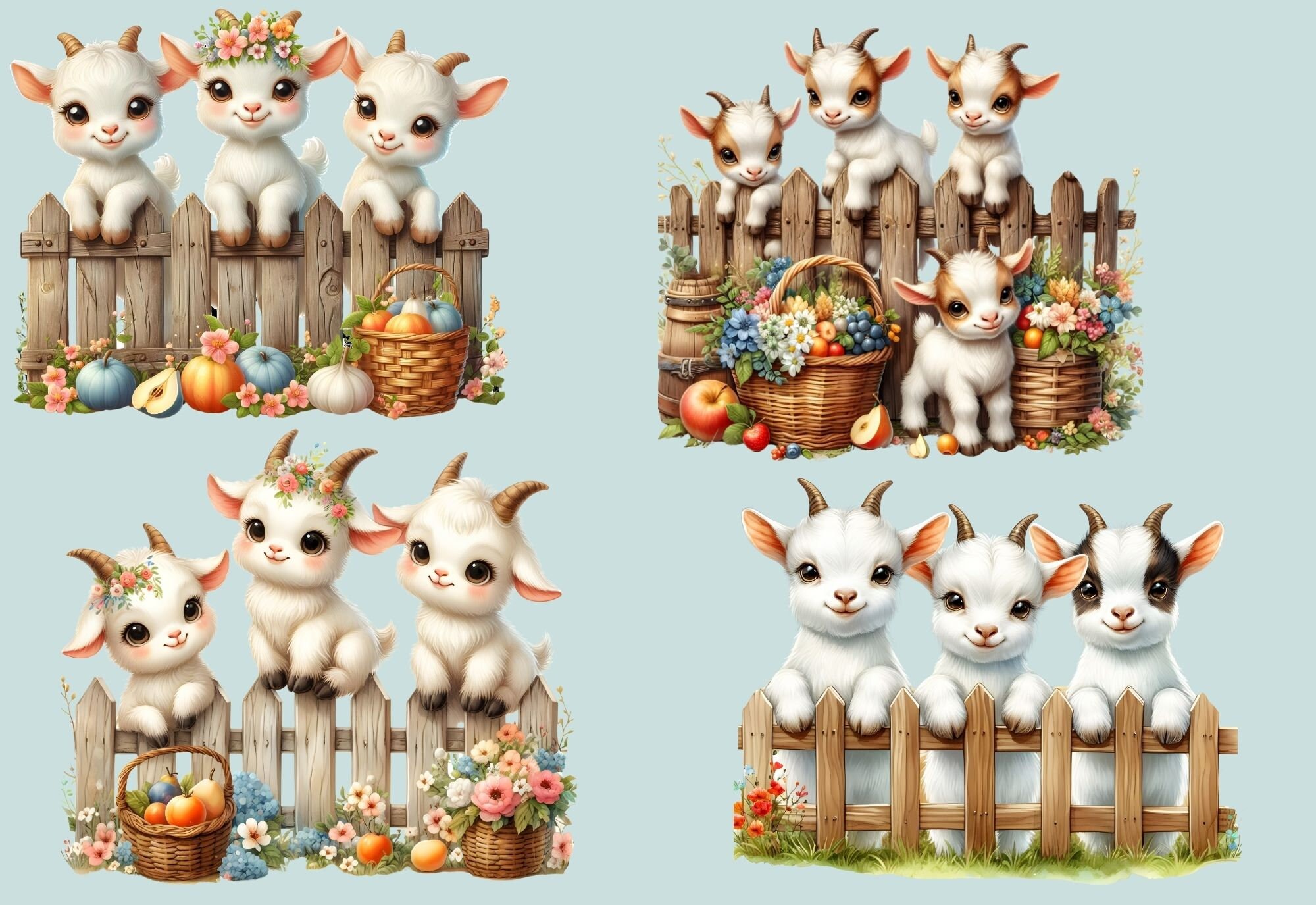 Watercolor Goat Clipart, Farm Animal Clipart, Cute Goats, Cute Farm ...
