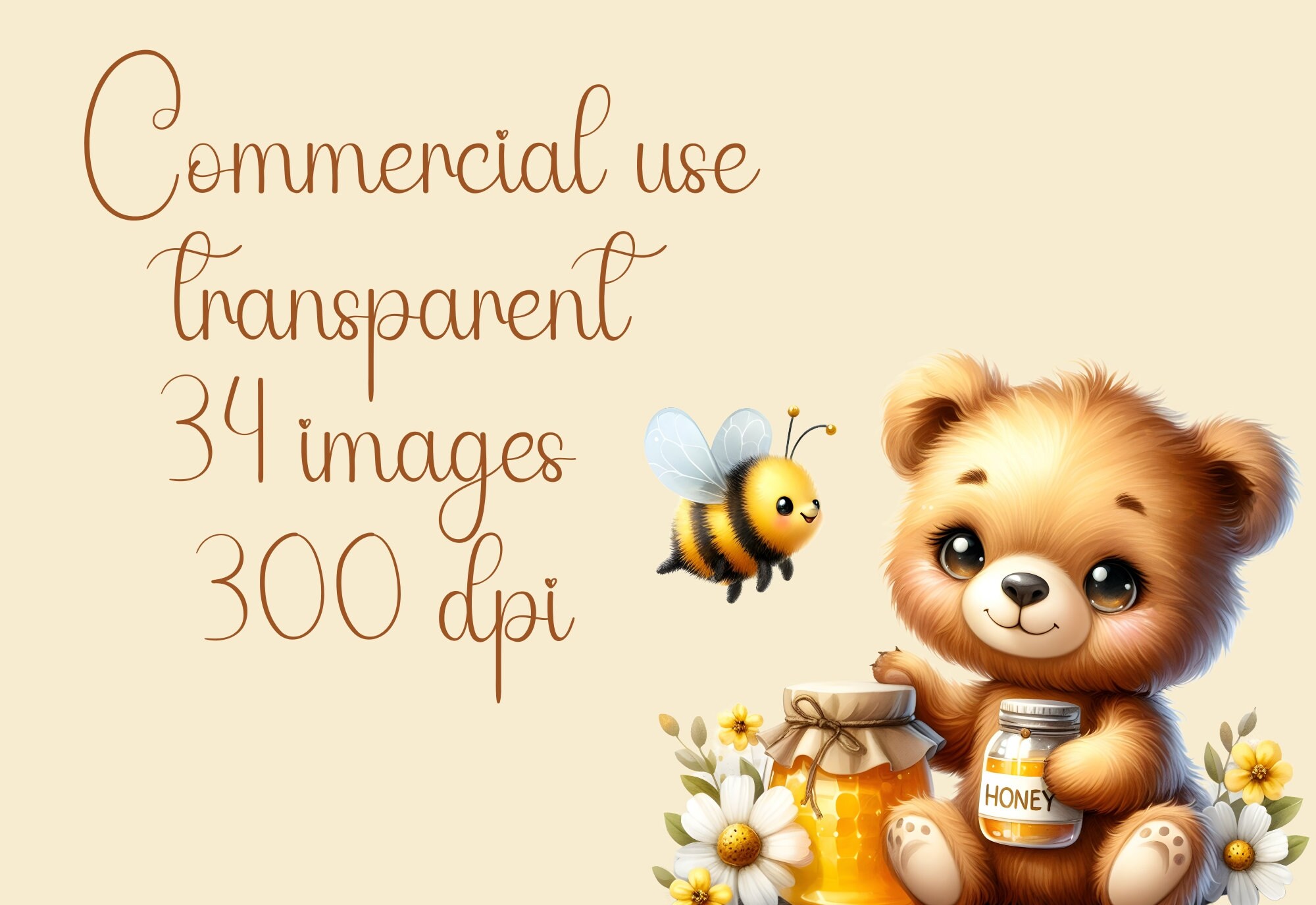 Summer Bear Clipart, Watercolor Bear Clipart, Honey Bear Clipart ...
